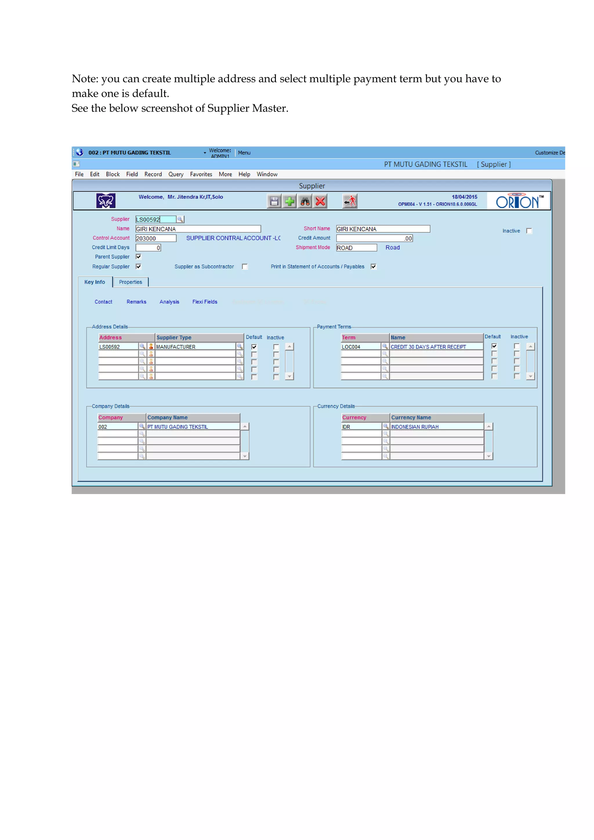 Procedure for Creating Supplier master in ORION | PDF