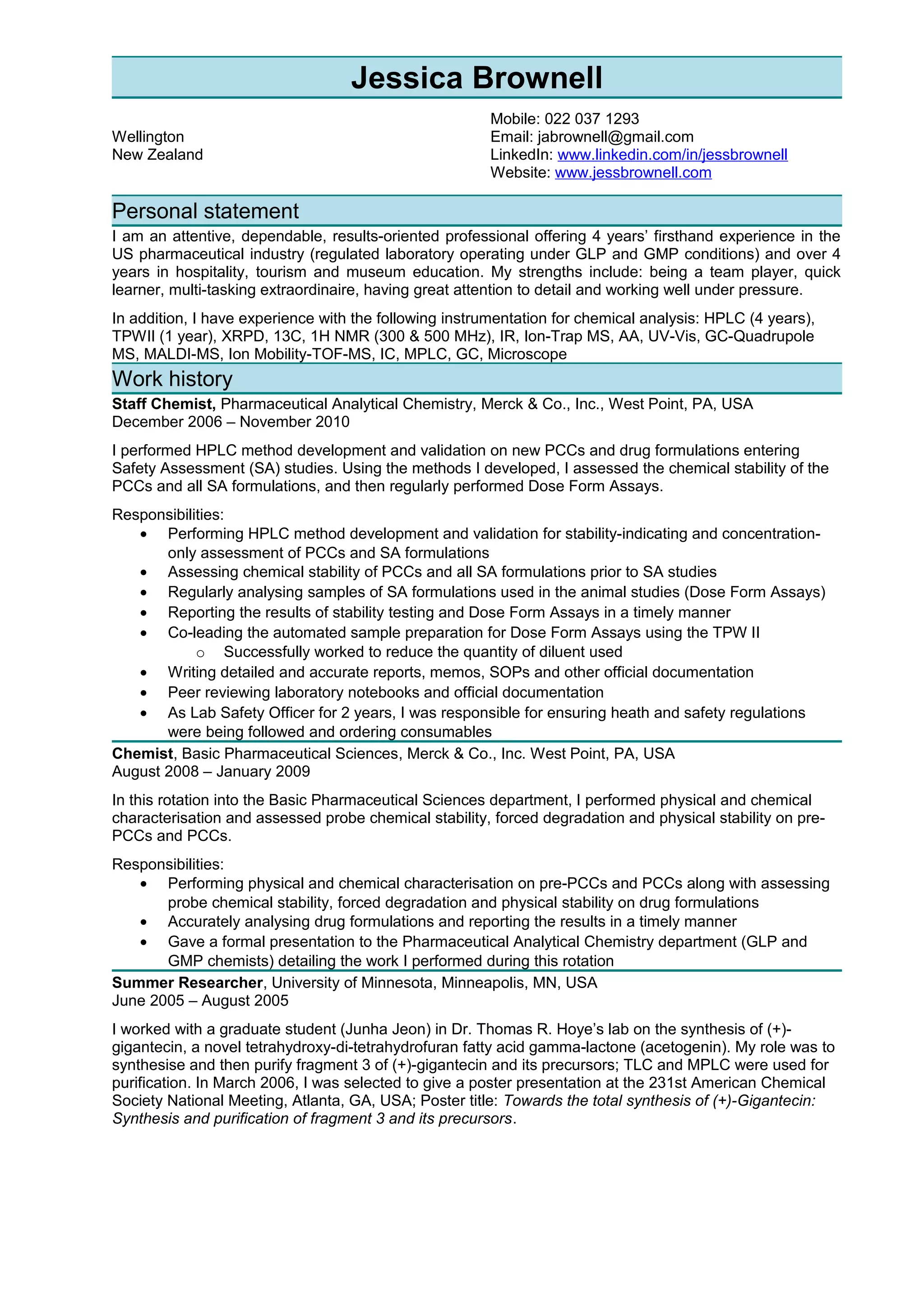 Brownell, Jessica - Chemistry CV | DOC