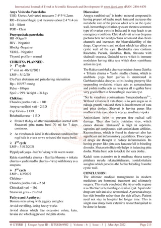 A Case Study on Successful Ayurvedic Management of Heamorrhagic Ovarian ...