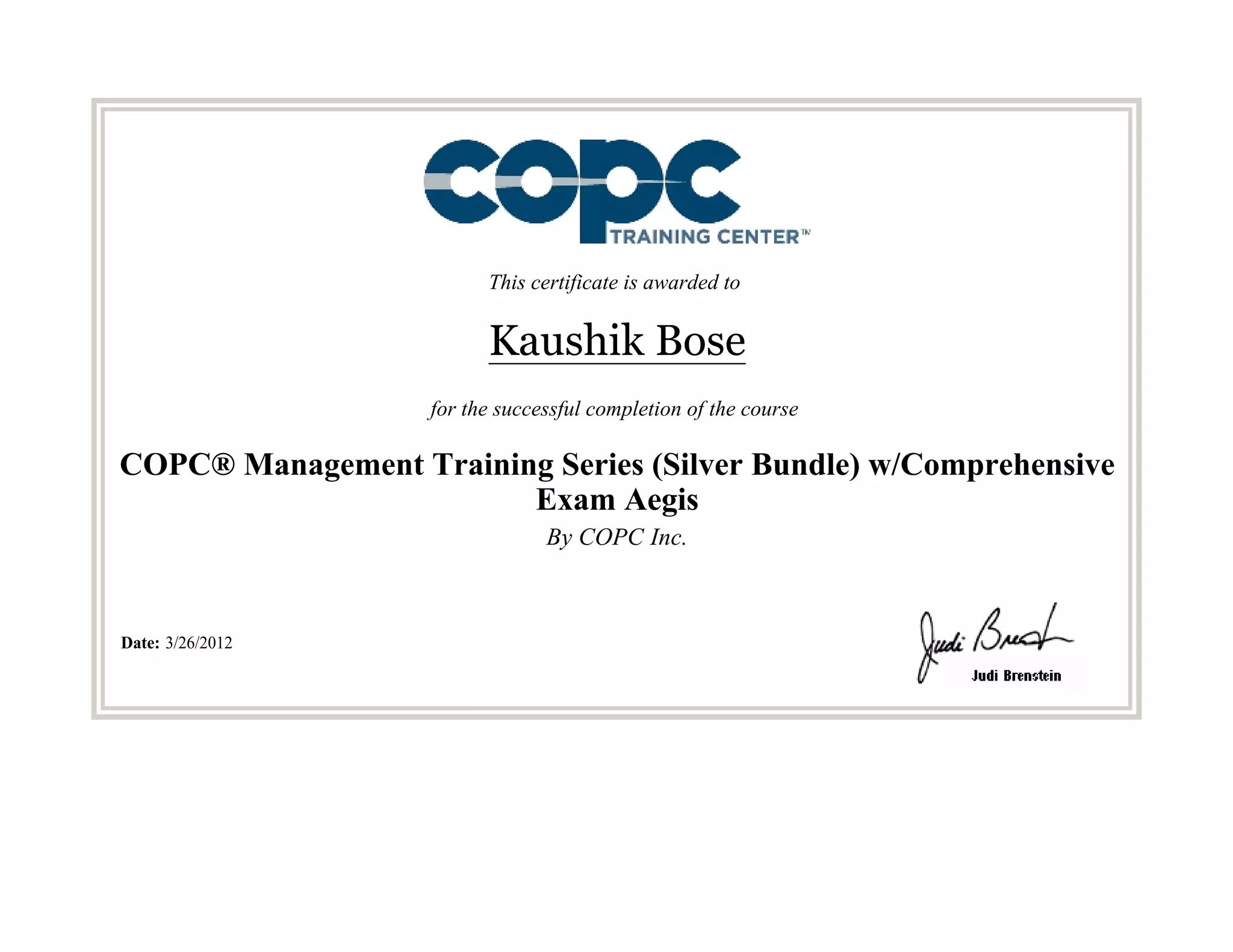 COPC® Management Training Certificate | PPT