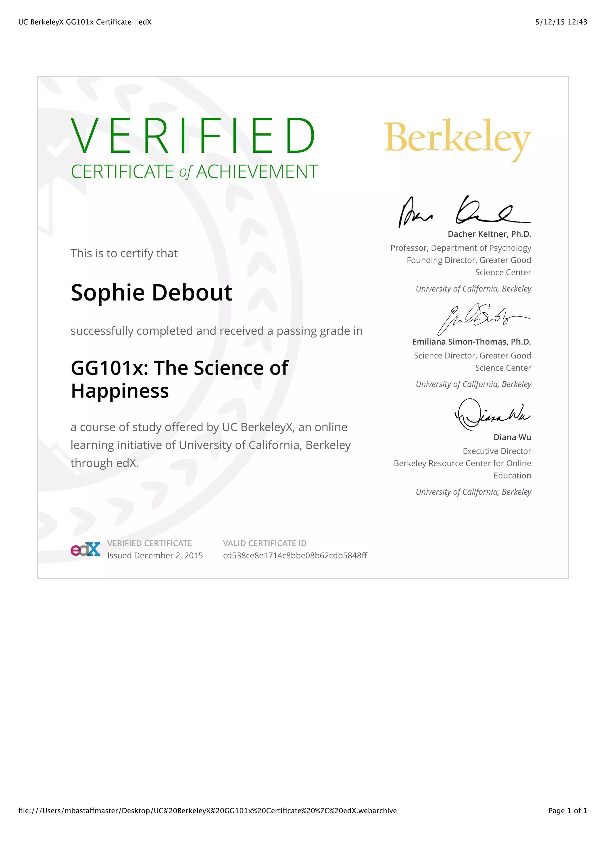 UC BerkeleyX GG101x Certificate | edX | PDF