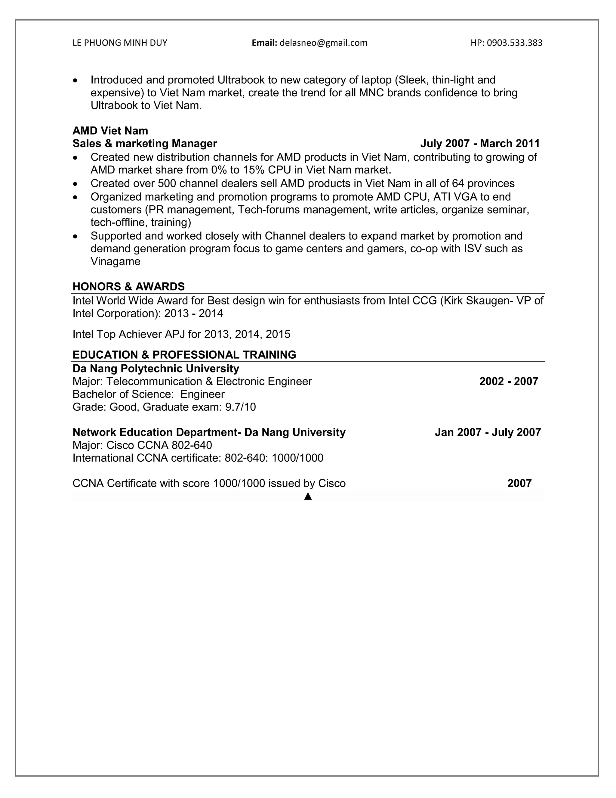 Duy Le resume | PDF | Laptops | Computing