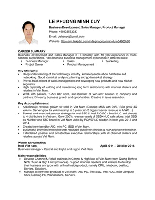 Duy Le resume | PDF | Laptops | Computing