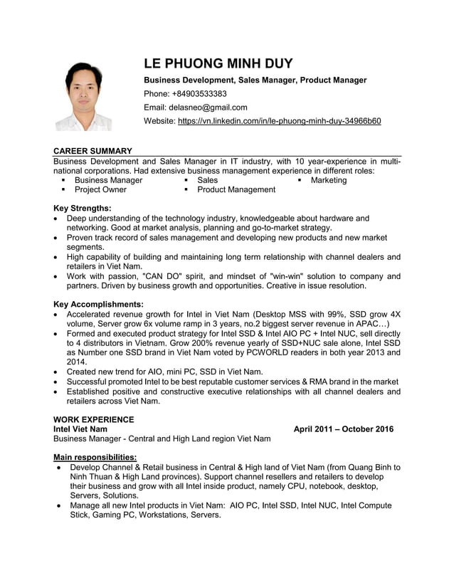 Duy Le resume | PDF | Laptops | Computing