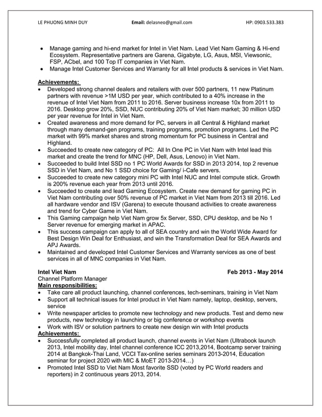 Duy Le resume | PDF | Laptops | Computing