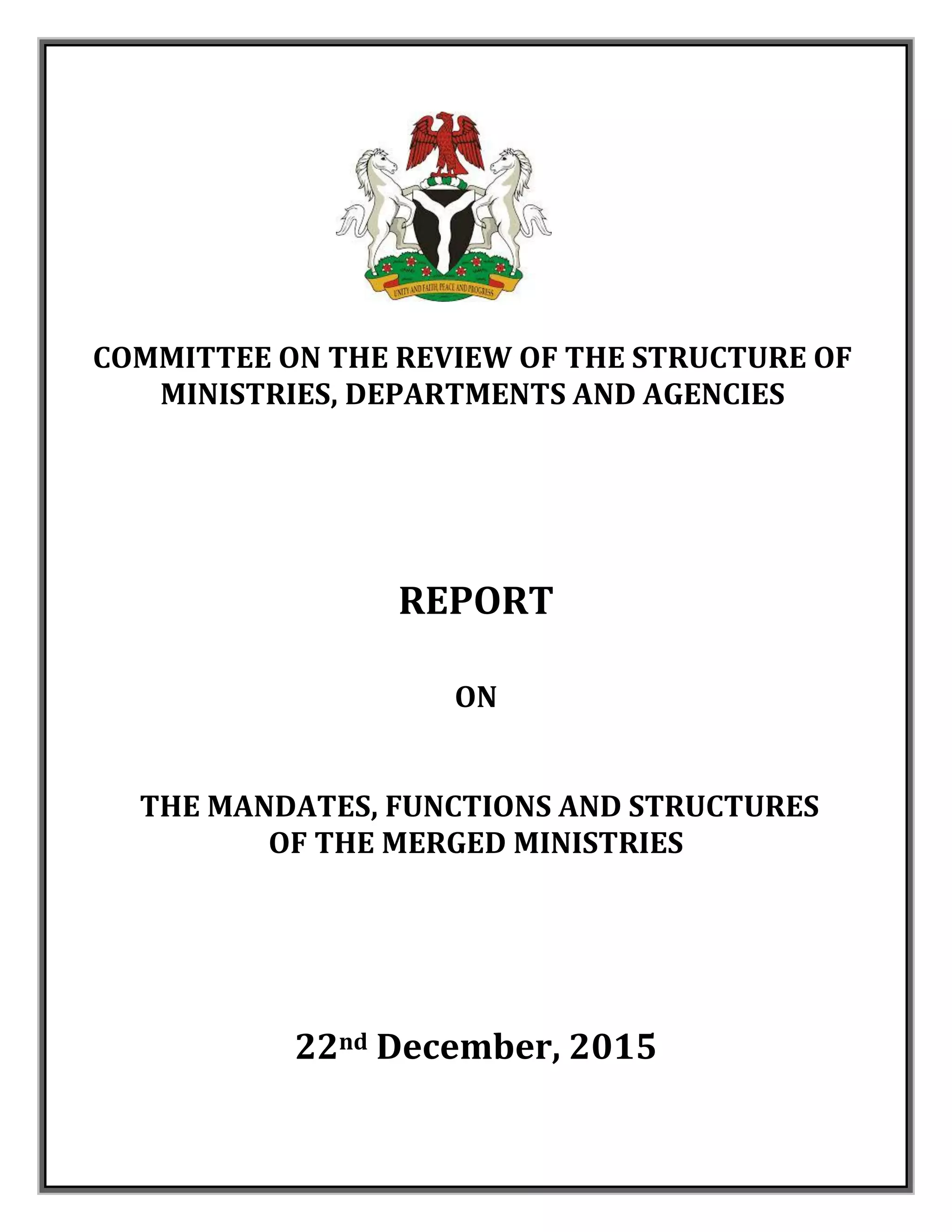 Final Report of the Committee on the Review of the Structures of MDAs ...