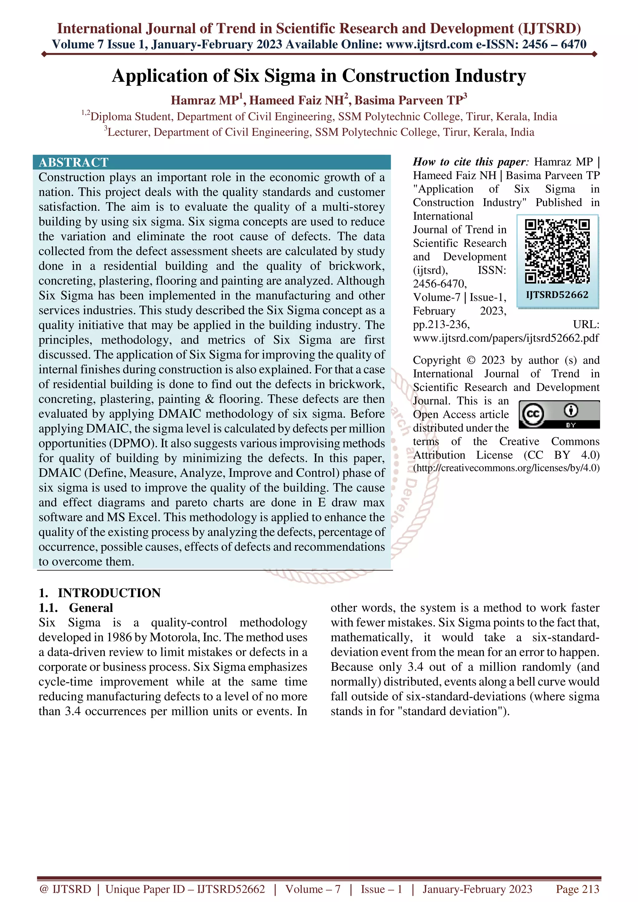 Application of Six Sigma in Construction Industry | PDF