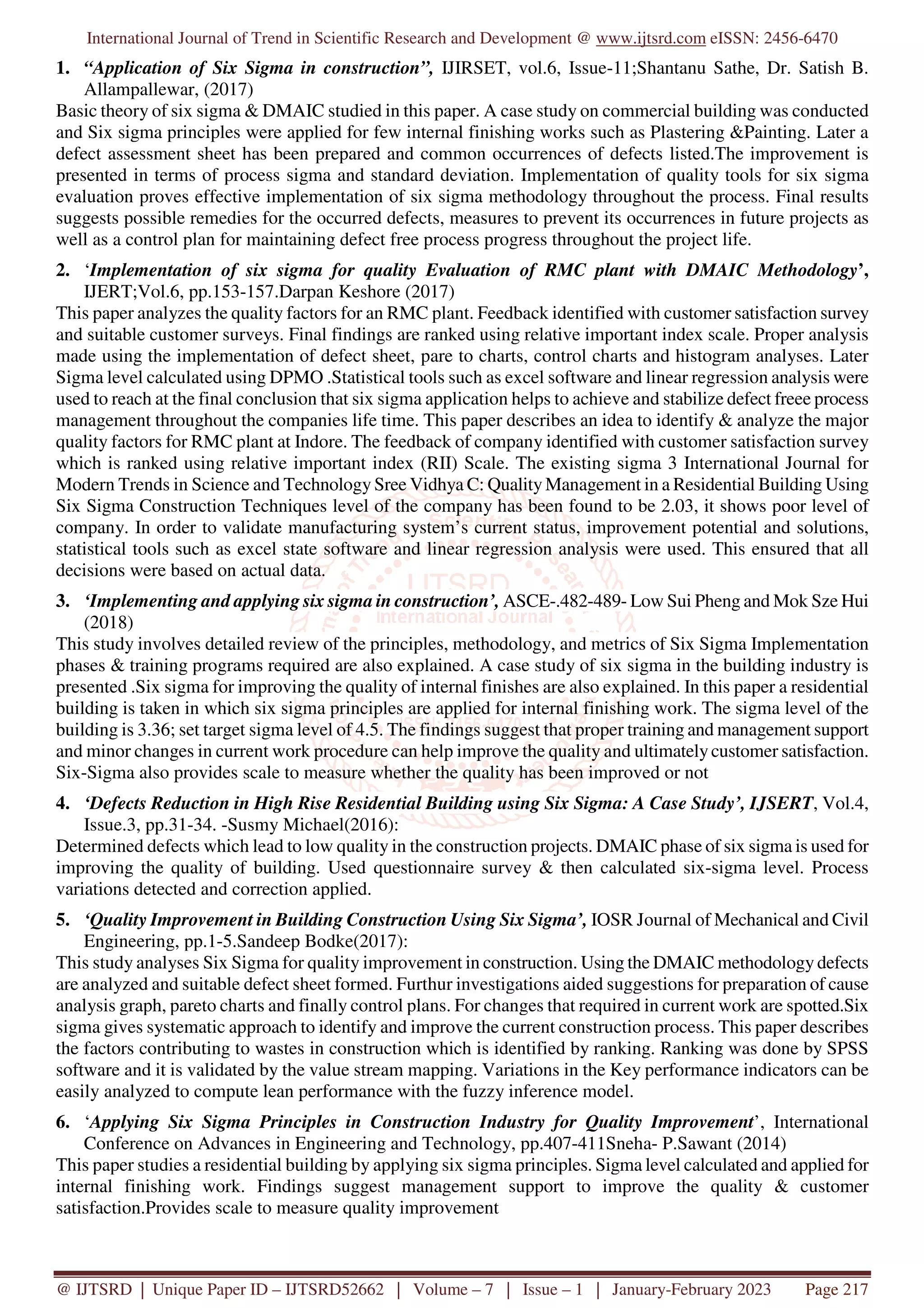 Application of Six Sigma in Construction Industry | PDF