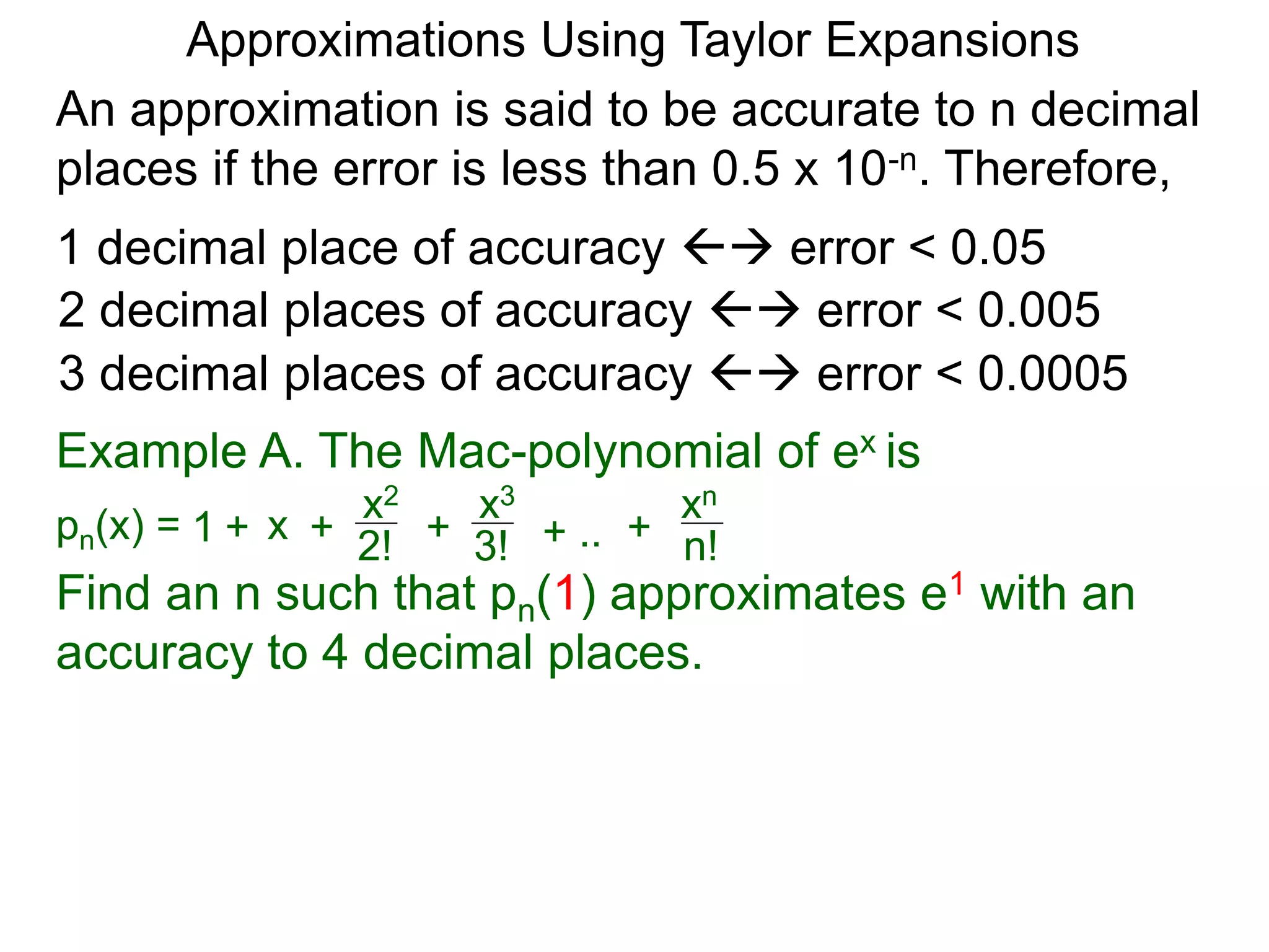 32 approximation, differentiation and integration of power series x | PPTX