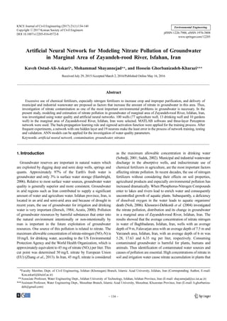 Artificial Neural Network for Modeling Nitrate Pollution of Groundwater | PDF