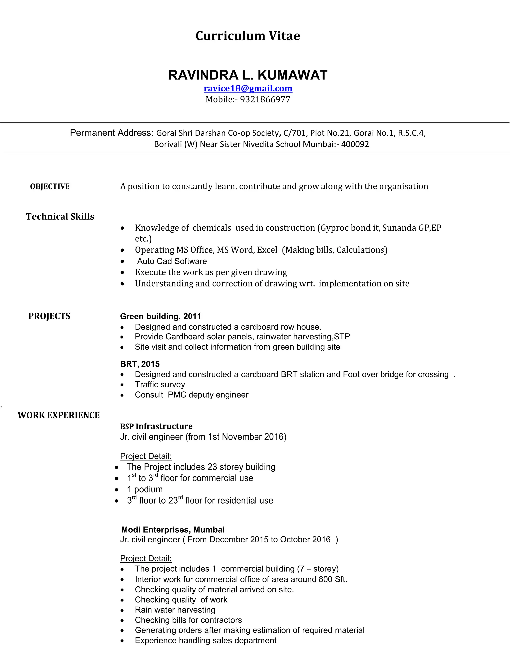 Resume (ravindra) | PDF