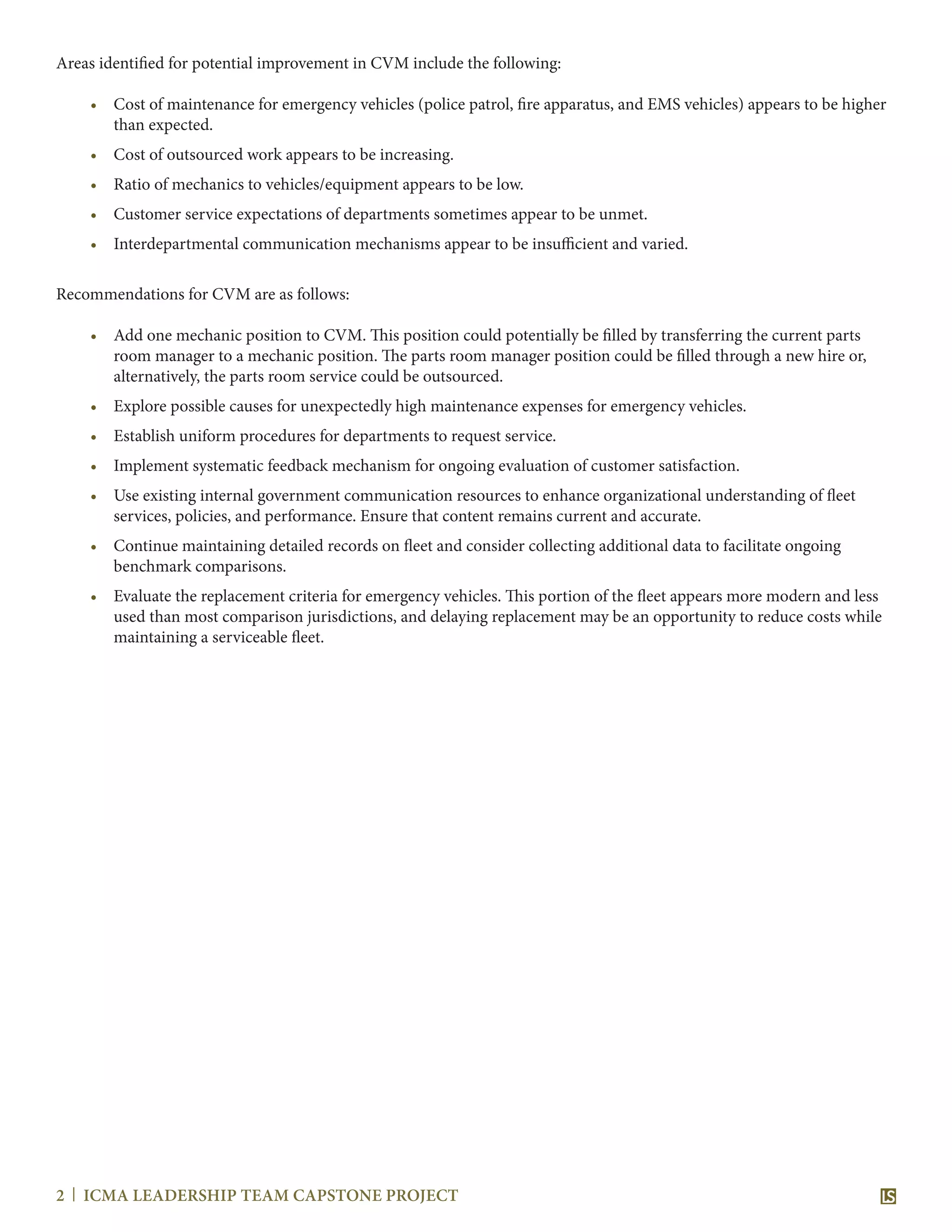 ICMA Leadership Team Capstone Project (1) | PDF