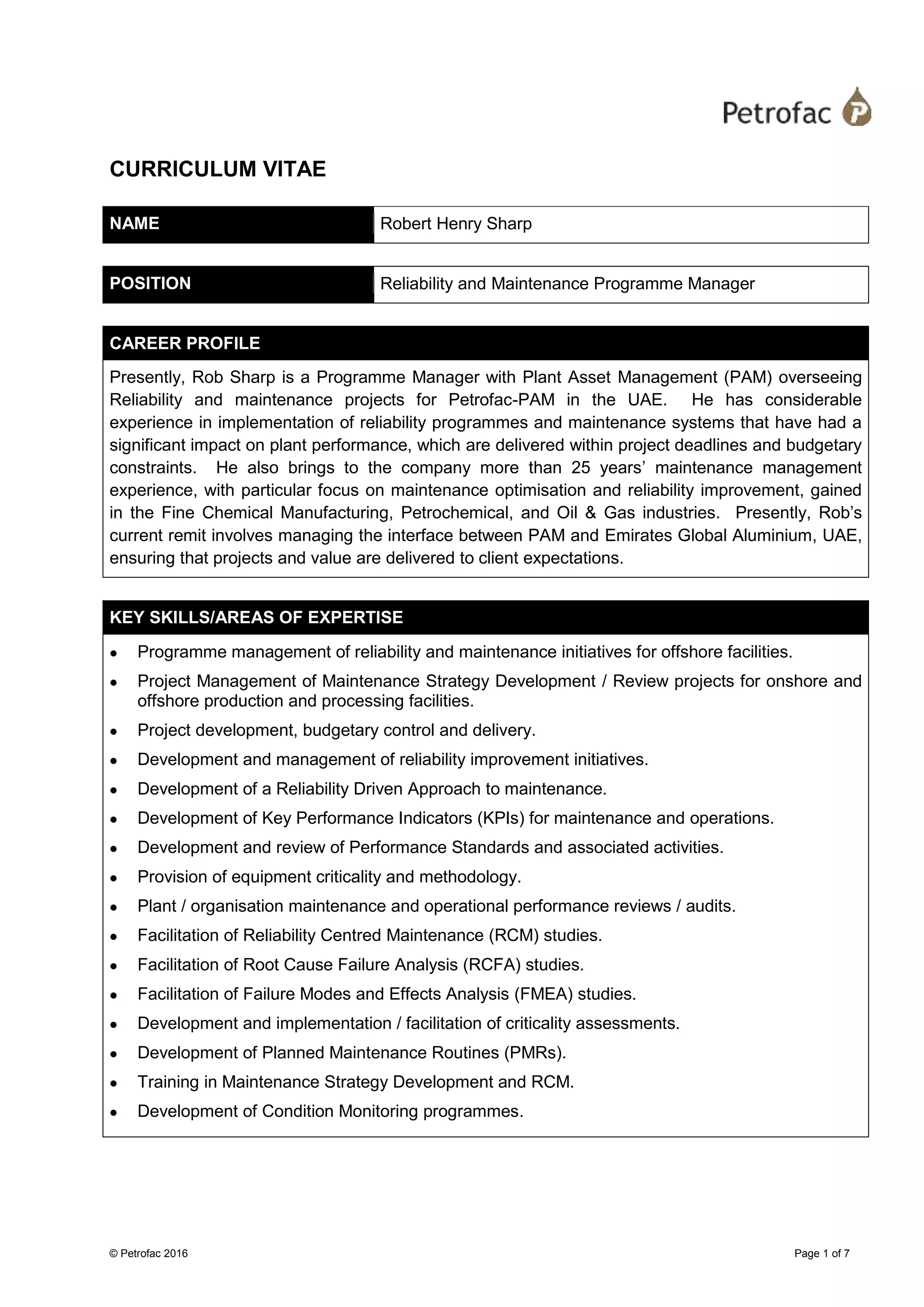 Robert Sharp CV May 2016 | PDF