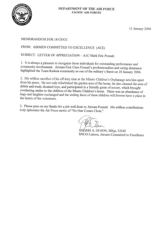 Orphanage Assistance ACE Appreciation Letter | PDF