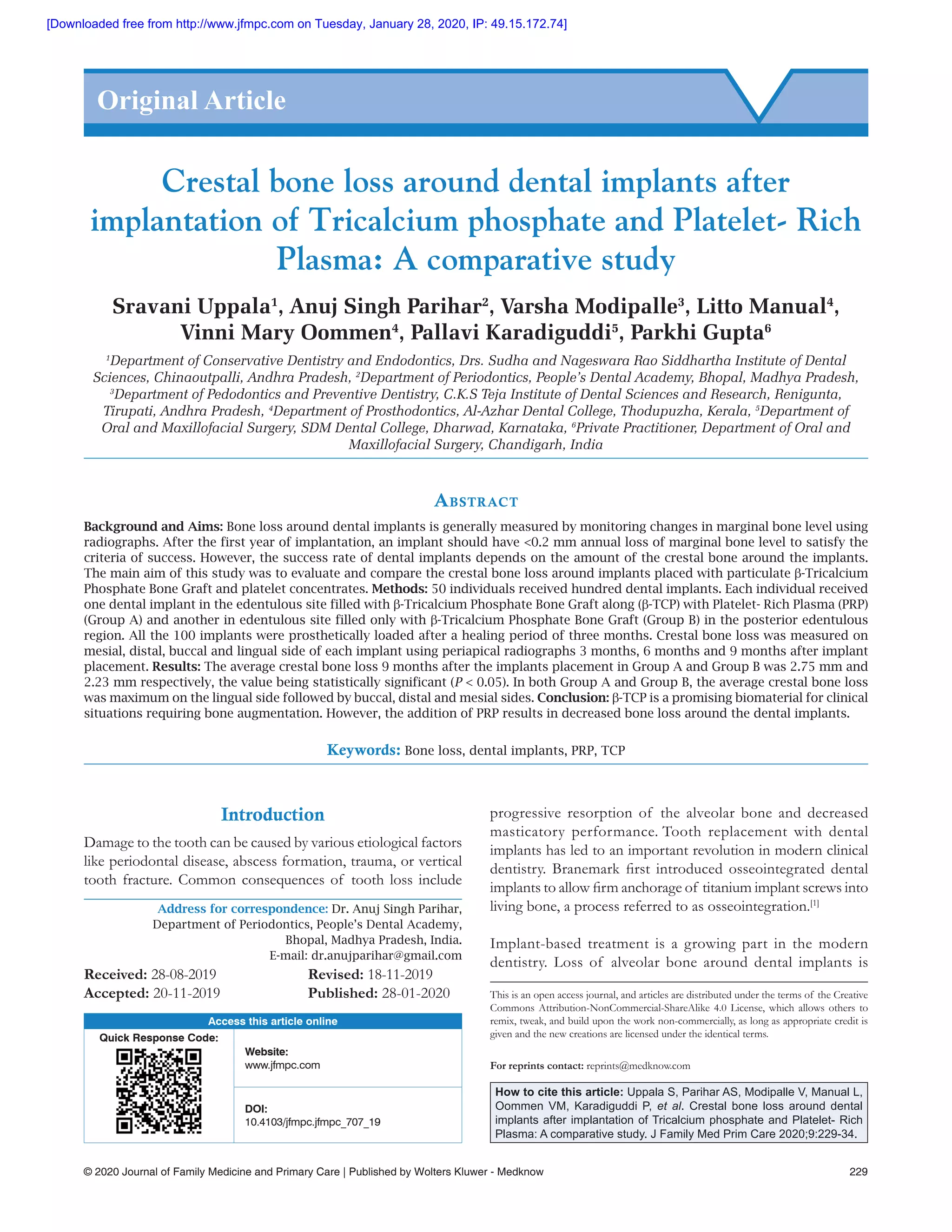 Crestal bone loss around dental implants after implantation of ...