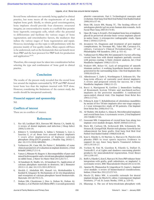 Crestal bone loss around dental implants after implantation of ...