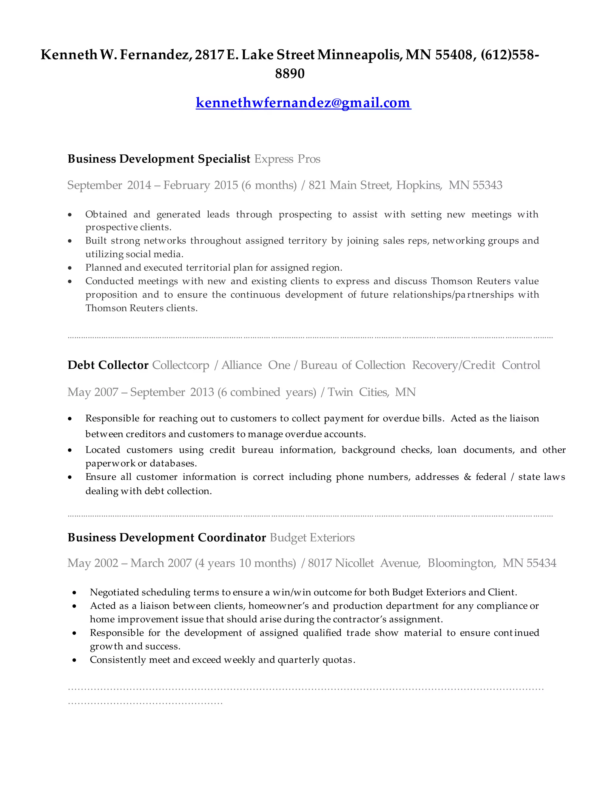 Kenneth W Resume (1) | DOCX | Business | Business and Finance