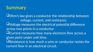 Ohm’s law electrical engineering first semester | PPTX