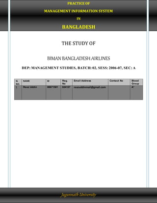 Practise of MIS In Bangladesh Biman Airline | DOCX
