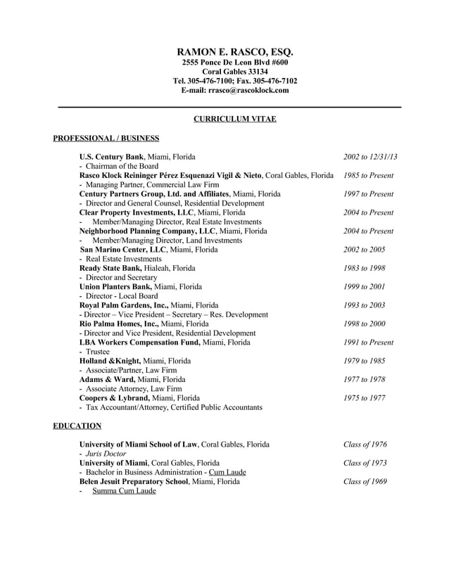 Ramon E. Rasco, ESQ. | DOC | Legal Services Industry | Industries
