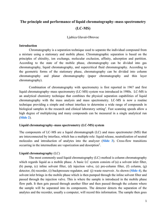 The principle and performance of liquid chromatography–mass ...