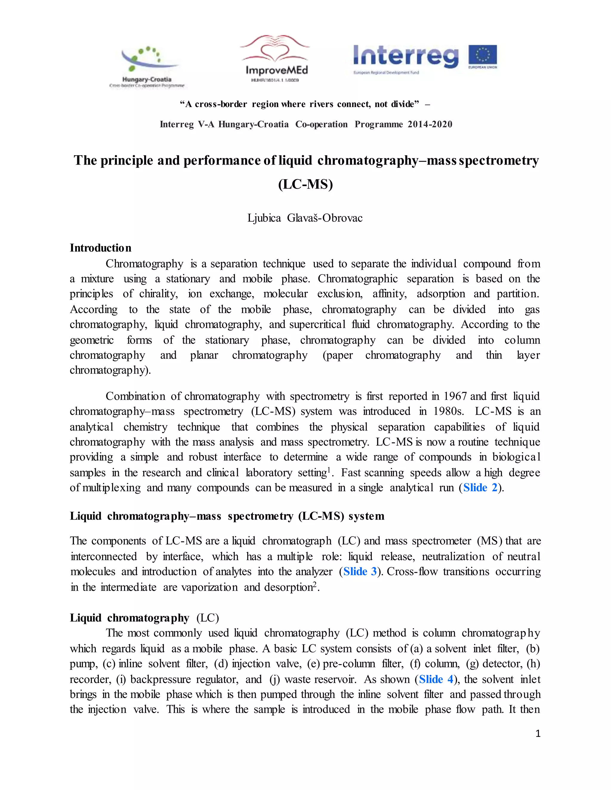 Notes for The principle and performance of liquid chromatography–mass ...