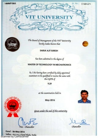 M.Tech and BE Certificate | PDF