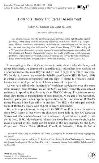 JOURNAL OF HOLLAND'S THEORY AND CAREER ASSESSMENT | PDF | Resume ...