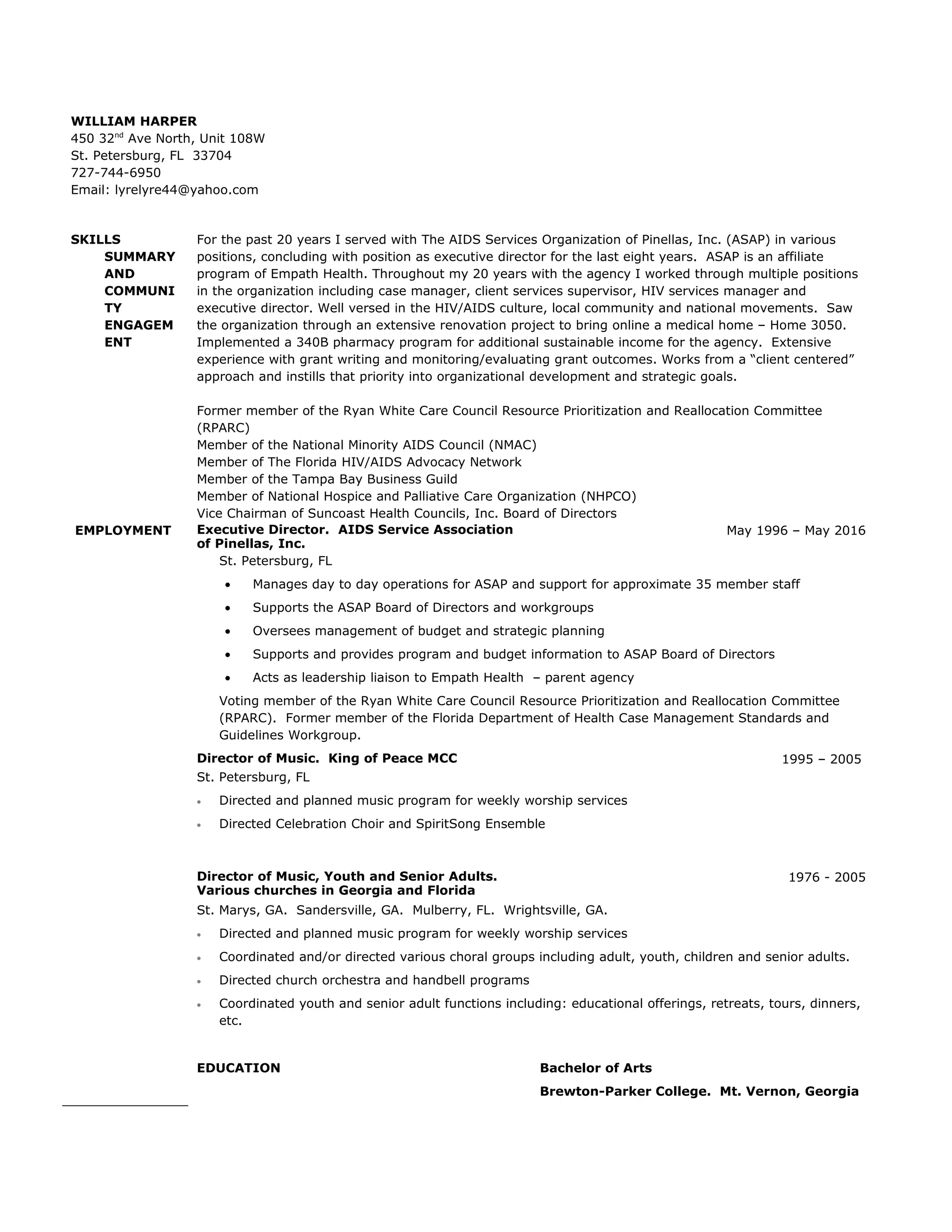 Resume - William Harper - 2016 | DOC