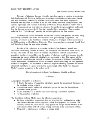 MathematicallyModelingEpidemicsThroughtheUseoftheReed-FrostEquation | PDF
