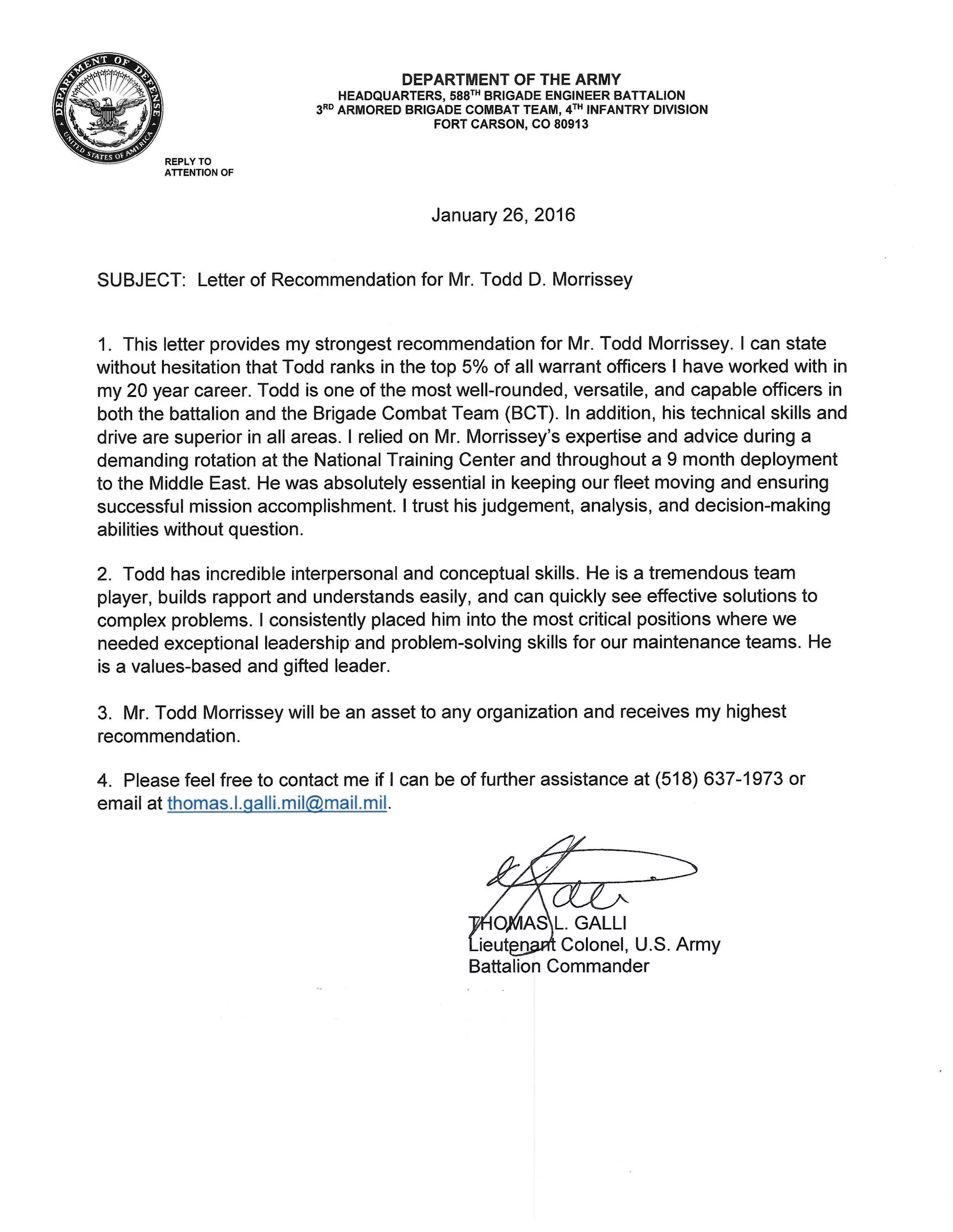 LTC Galli Letter of Rec | PDF