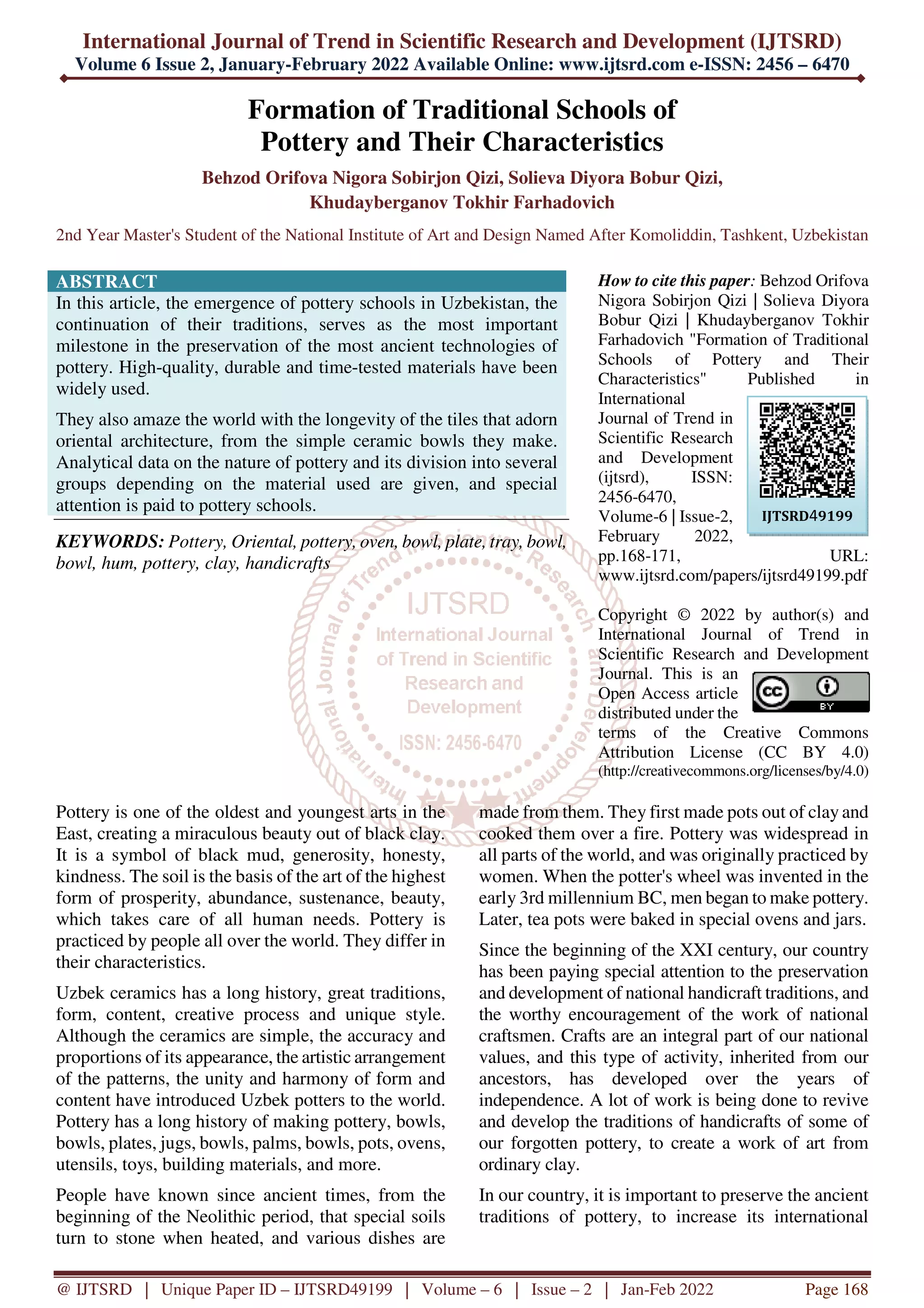 Formation of Traditional Schools of Pottery and Their Characteristics | PDF