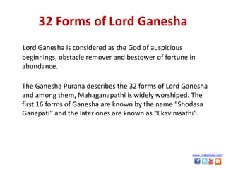 Shri Radhe Maa - 32 forms of Ganpati | PPTX