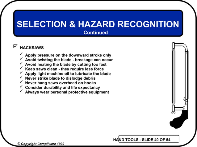 HAND TOOL SAFETY Safety training Hand Tool Safety | PPT