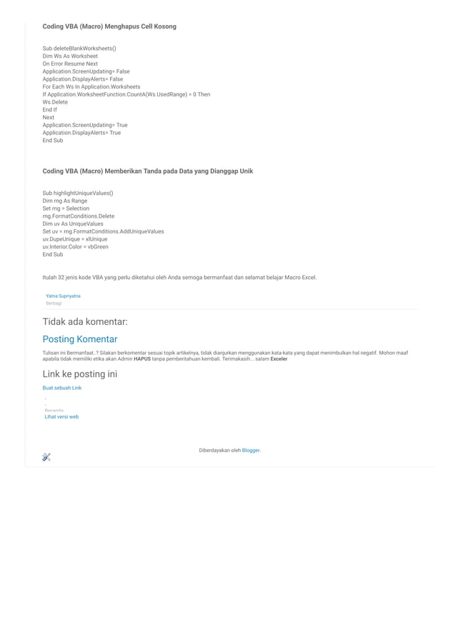 32 Jenis Kode Vba Macro Excel Yang Perlu Diketahui Pdf