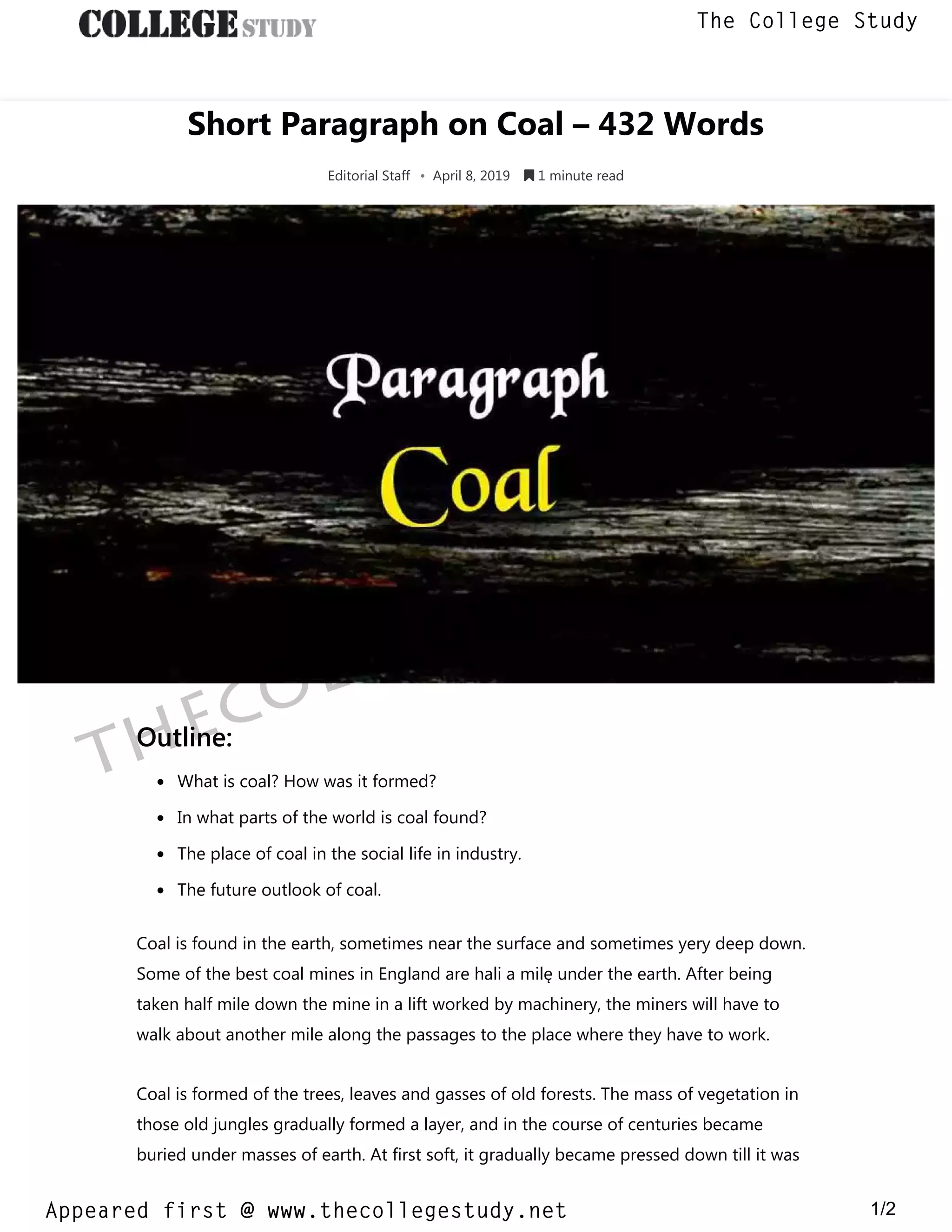 32 short paragraph on coal 432 words the college study | PDF