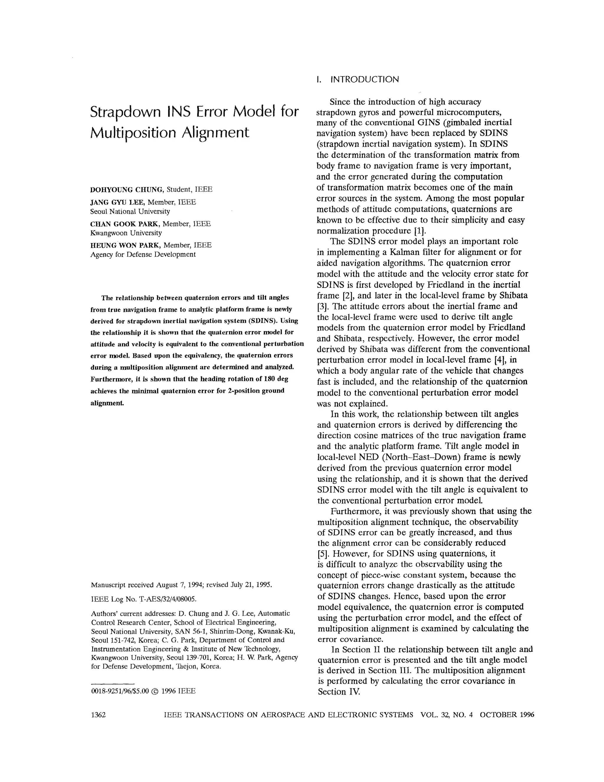 Strapdown Ins Error Model For Multipurpose Alignment Pdf Auto Navigation Systems Auto