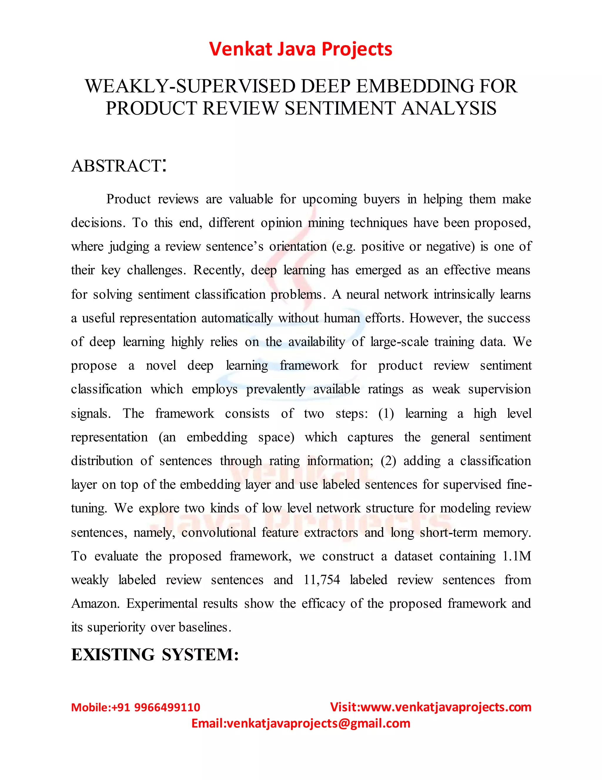 Weakly Supervised Deep Embedding For Product Review Sentiment Analysis Pdf