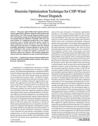 Heuristic Optimization Technique for CHP-Wind Power Dispatch | PDF