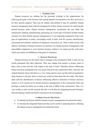 ANALYSIS OF FACTORS AFFECTING HUMAN RESOURCE MANAGEMENT OF CONSTRUCTION ...