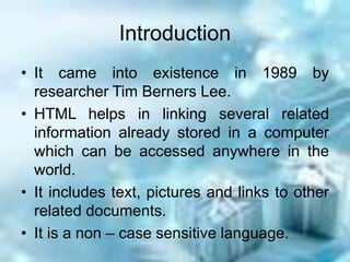 Computer language - HTML (Hyper Text Markup Language) | PPT