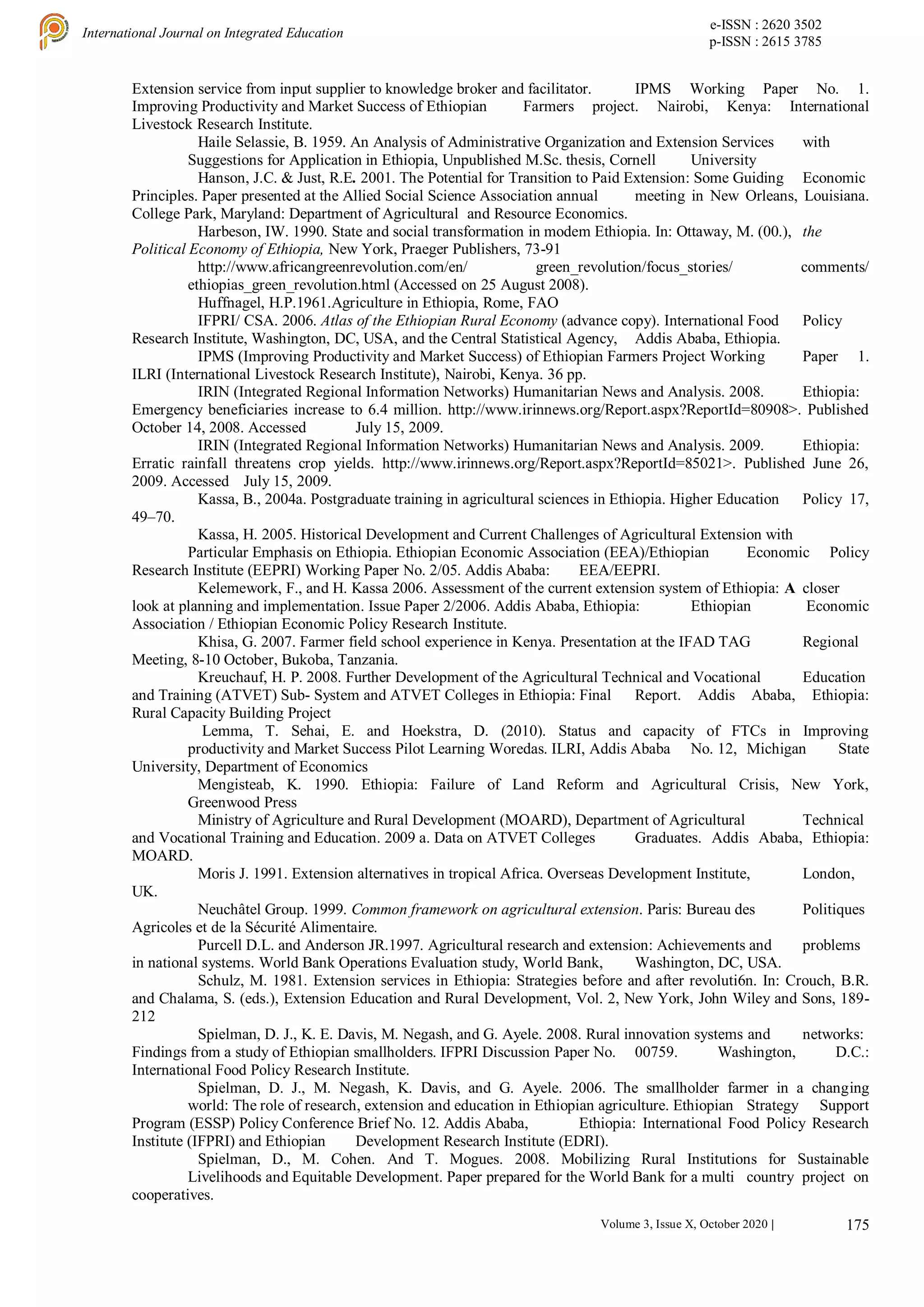 A Seminar Title On the History and Evolution of Agricultural Extension in the Ethiopia Country | PDF