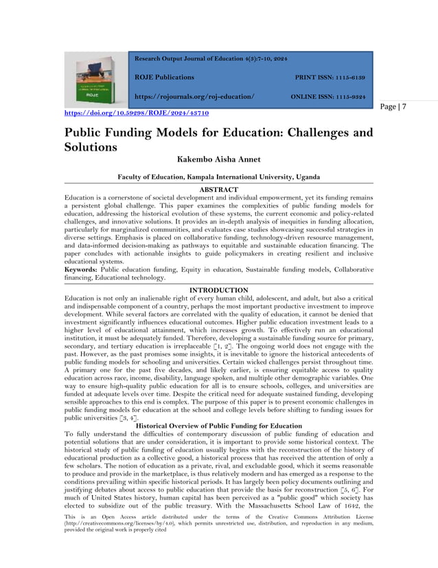 Public Funding Models for Education: Challenges and Solutions (www.kiu ...
