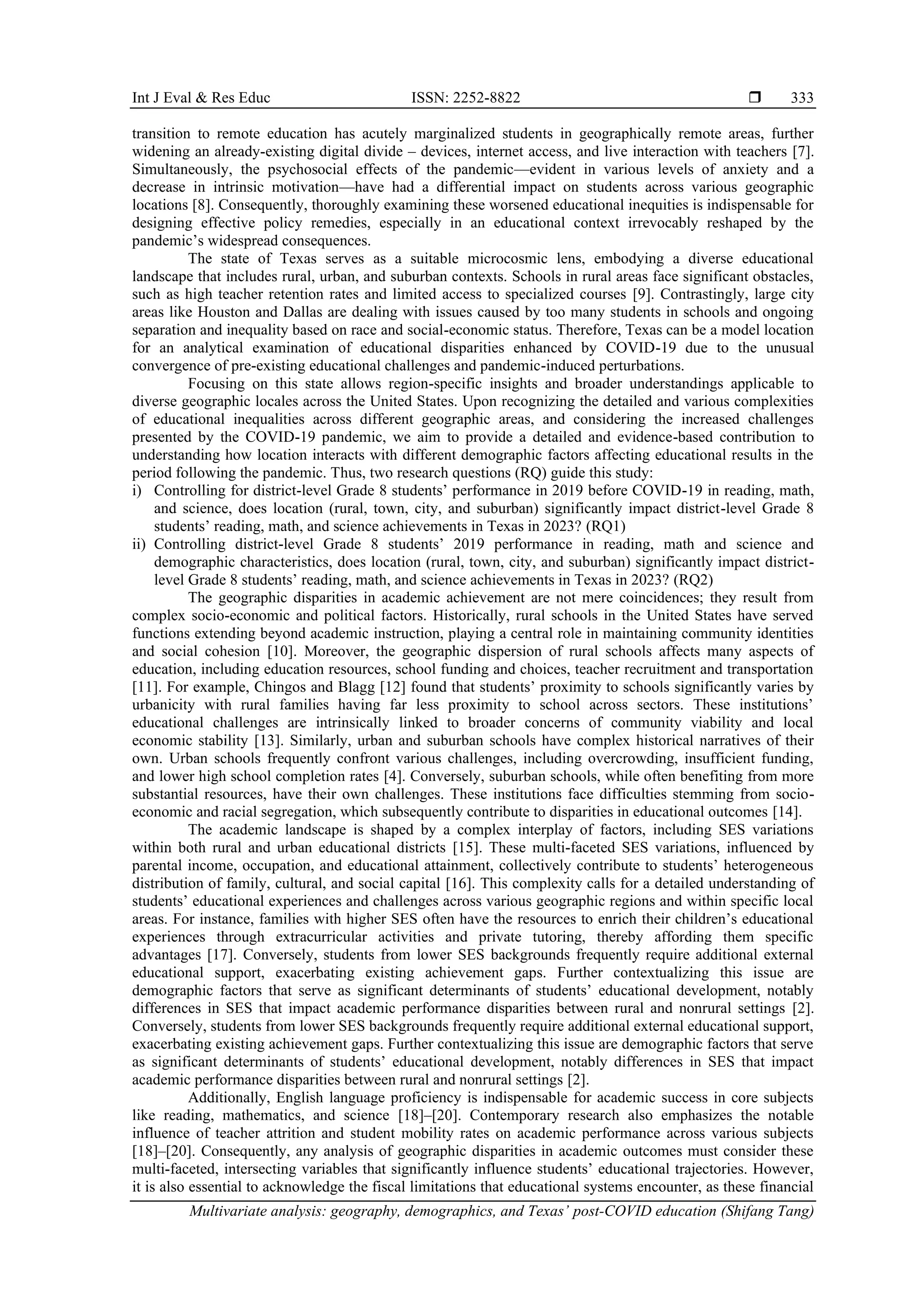 Multivariate analysis: geography, demographics, and Texas’ post-COVID ...