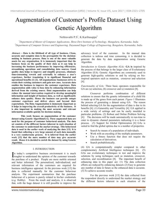 Augmentation of Customer’s Profile Dataset Using Genetic Algorithm | PDF