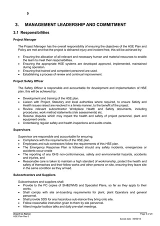Health, Safety and Environmental Management Plan | PDF