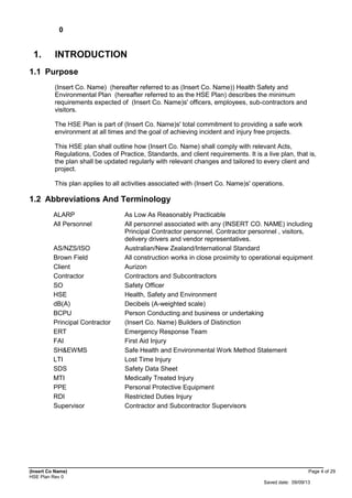 Health, Safety and Environmental Management Plan | PDF