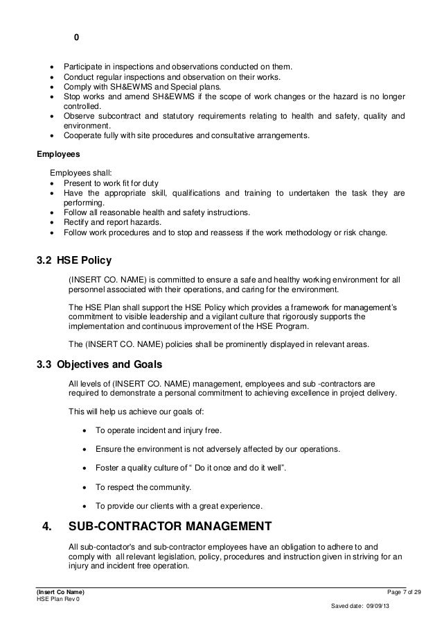Health, Safety and Environmental Management Plan