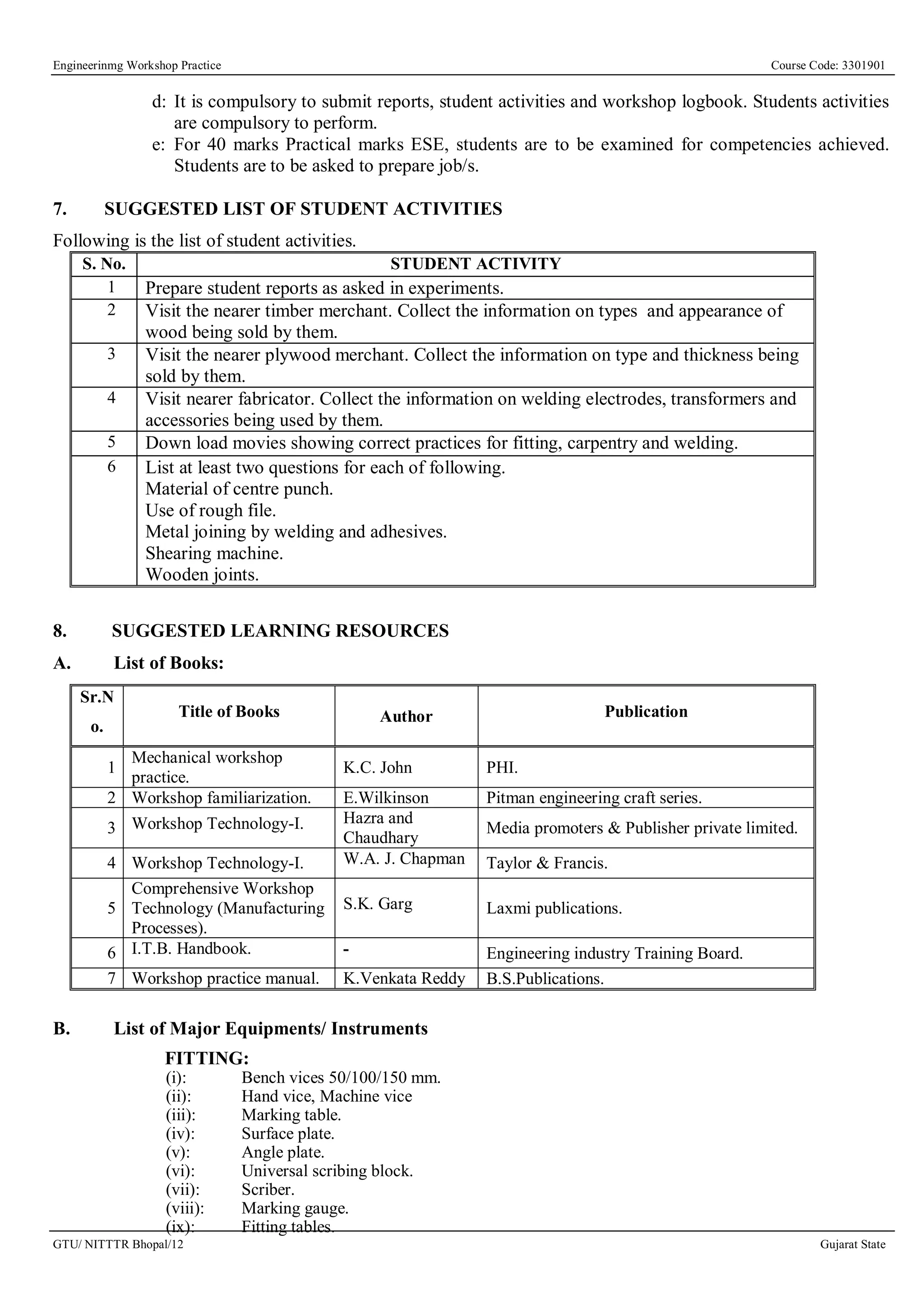 3301901 engineering workshop practice | PDF