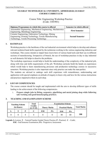 3301901 engineering workshop practice | PDF